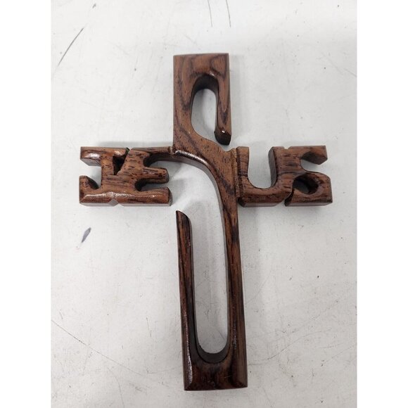 Accents | Vintage Wood Jesus Cross Wall Crucifix Hand Carved Name ...